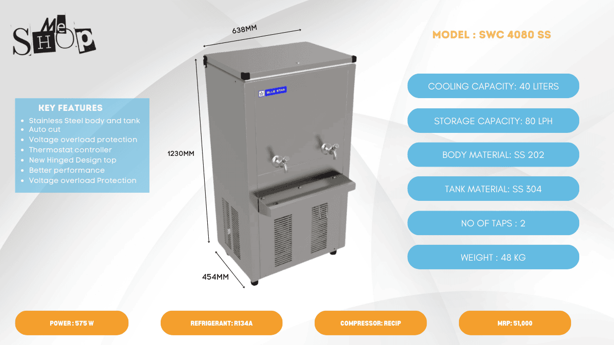 Quench Your Thirst with the Blue Star SWC 4080 SS Water Cooler - The Perfect Hydration Solution ...